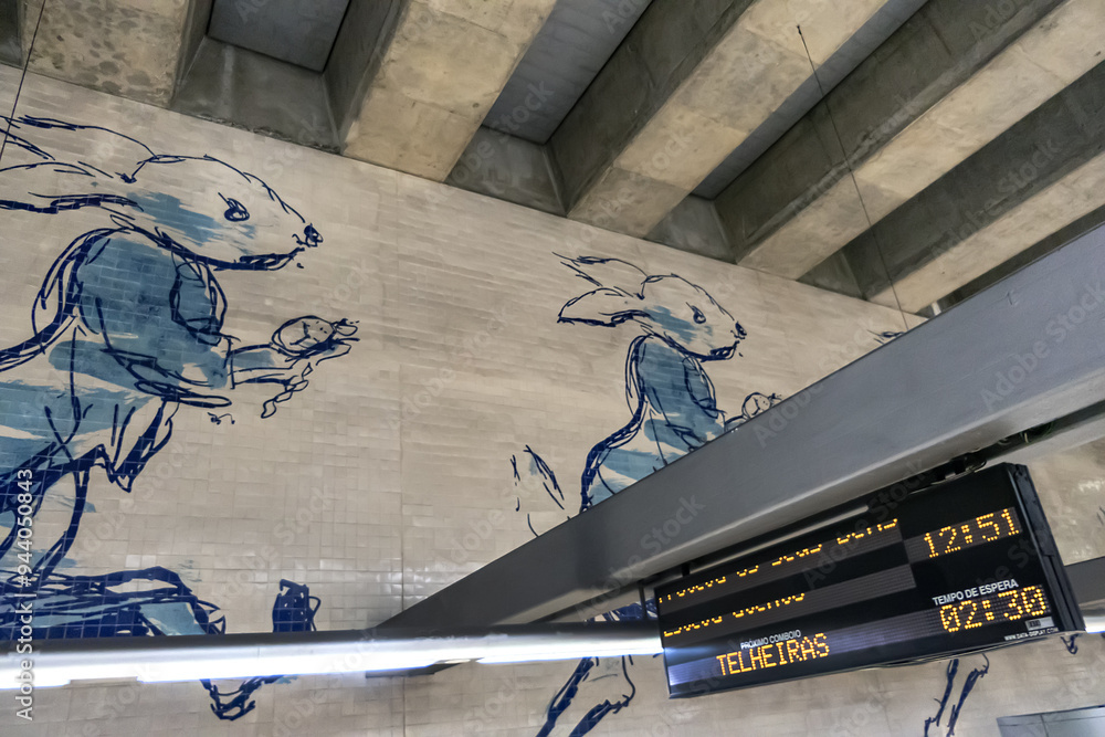 Interior of Subway station Cais do Sodre (Green Line - Linha Verde ...