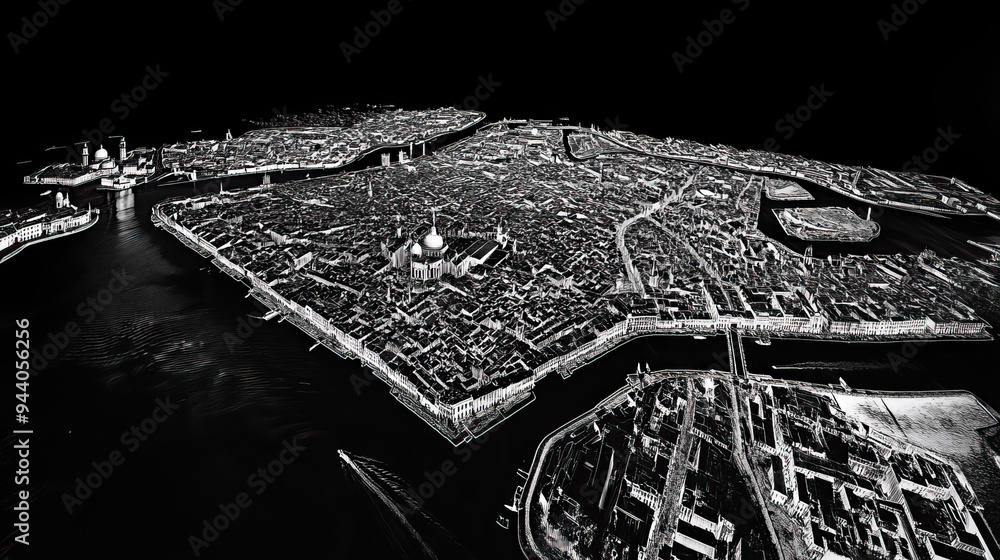 Technical aerial visual, 3D LiDAR GIS aerial map satellite scan model ...