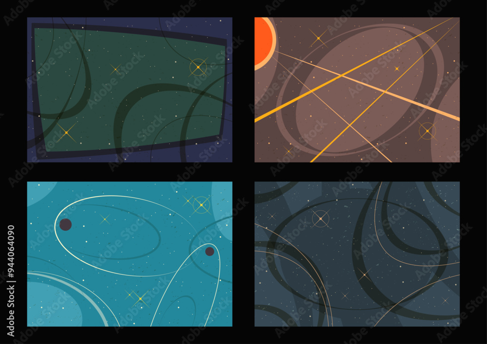 Vector Templates for Retro Style Cosmic Posters, Covers, Illustrations ...