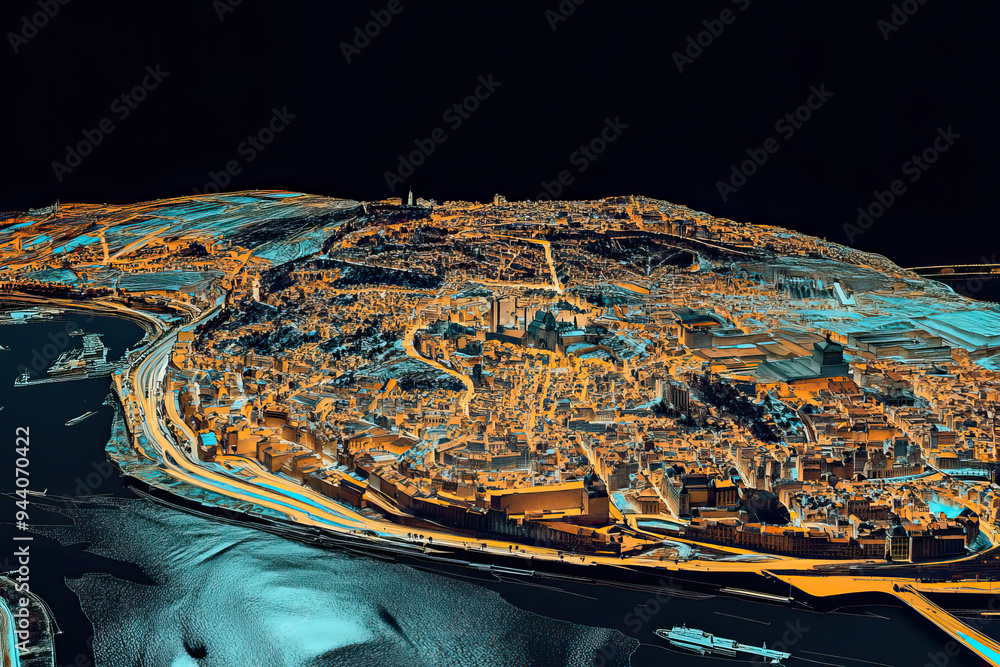 Technical aerial visual, 3D LiDAR GIS aerial map satellite scan model ...
