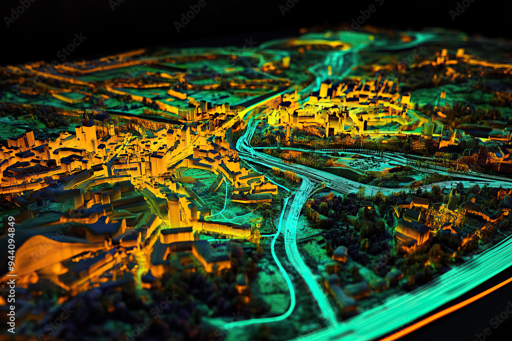 Technical aerial visual, 3D LiDAR GIS aerial map satellite scan model ...