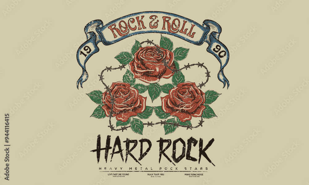 Hard rock logo design. Barbed Wire with rose flower. Rock and roll ...