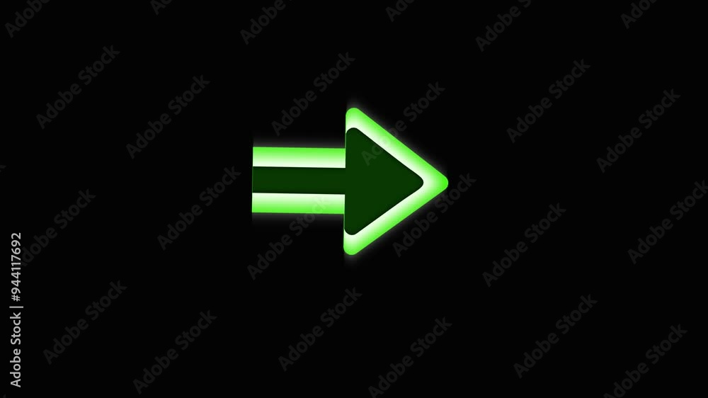 Right Arrow sign symbol with shadow animation on black background, red ...
