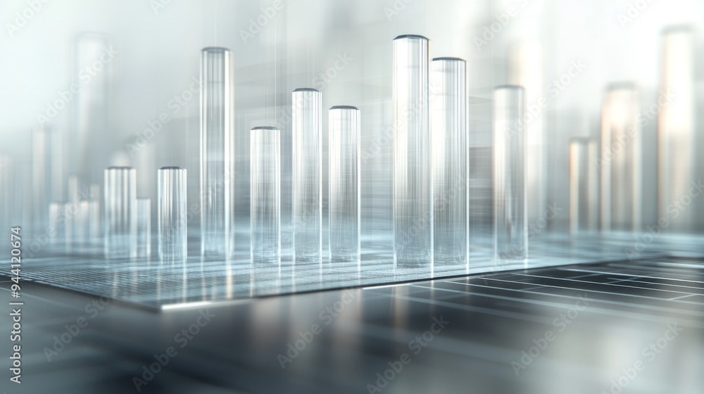 A 3D bar chart with transparent bars overlaid on a digital grid ...