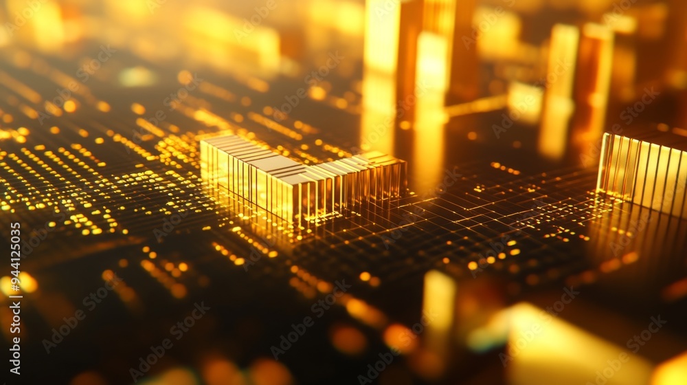 A 3D gold chart showing the fluctuation of gold prices over time, with ...