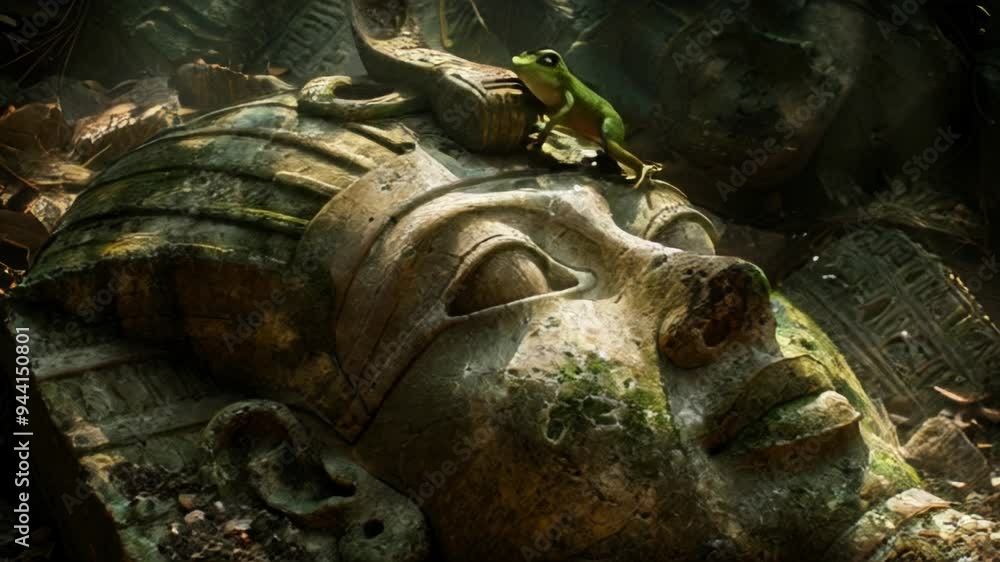 An aweinspiring ancient statue looms over a breathtaking landscape ...