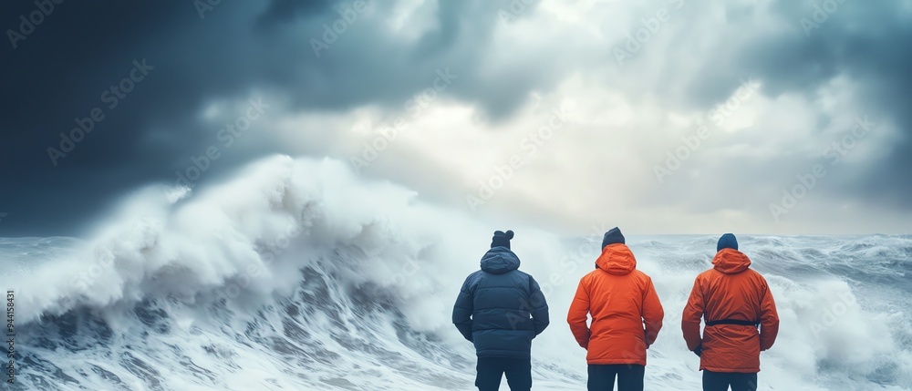 Startup leader facing a storm head-on with their team, the turbulent ...