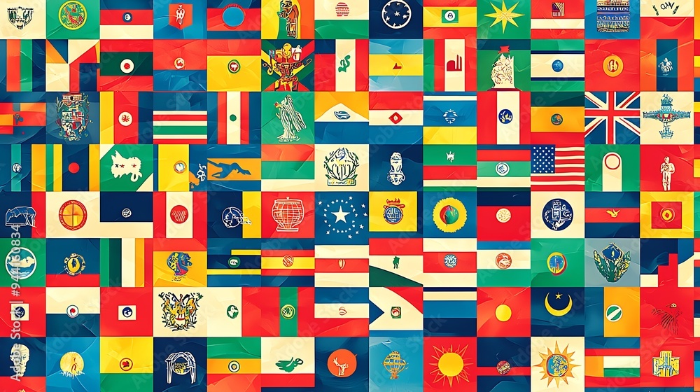 A bold background with the flags of various Latin American countries ...
