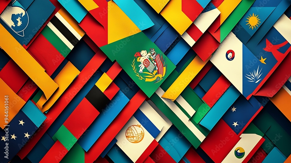 A bold background with the flags of various Latin American countries ...