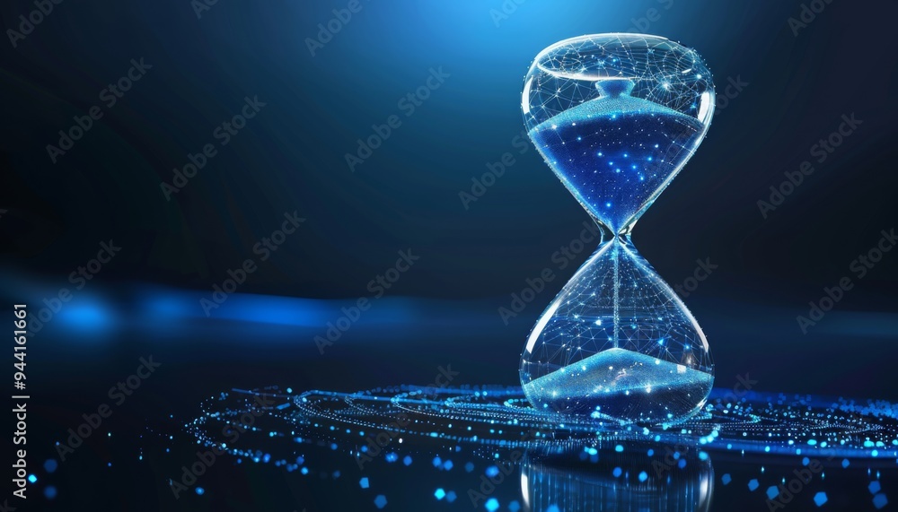 a digital hourglass icon in low poly wireframe, time management ...