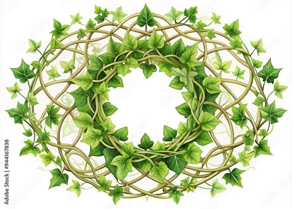 Intricate illustration of intertwined ivy and vine forming a lush ...