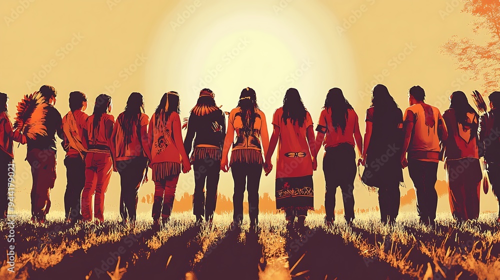 United in Hope: A powerful silhouette of indigenous women standing ...