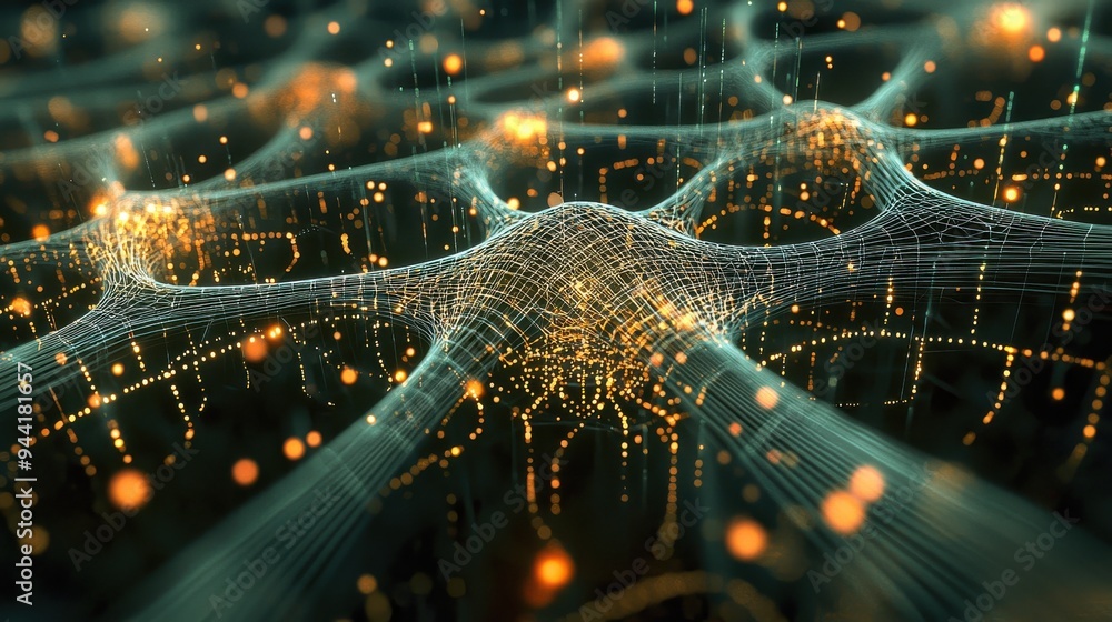 An abstract representation of machine learning, with floating neural ...