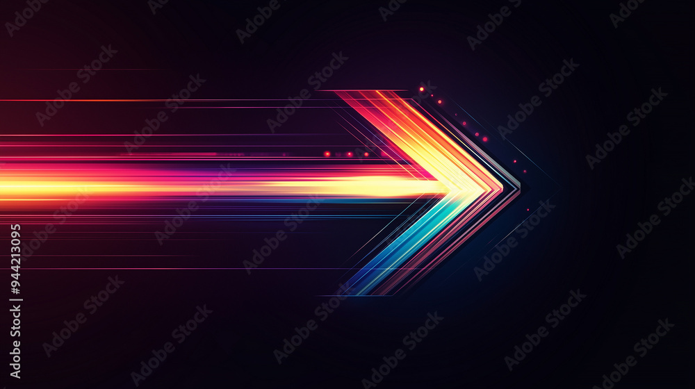 A colorful arrow made of glowing light beams, pointing right at the ...