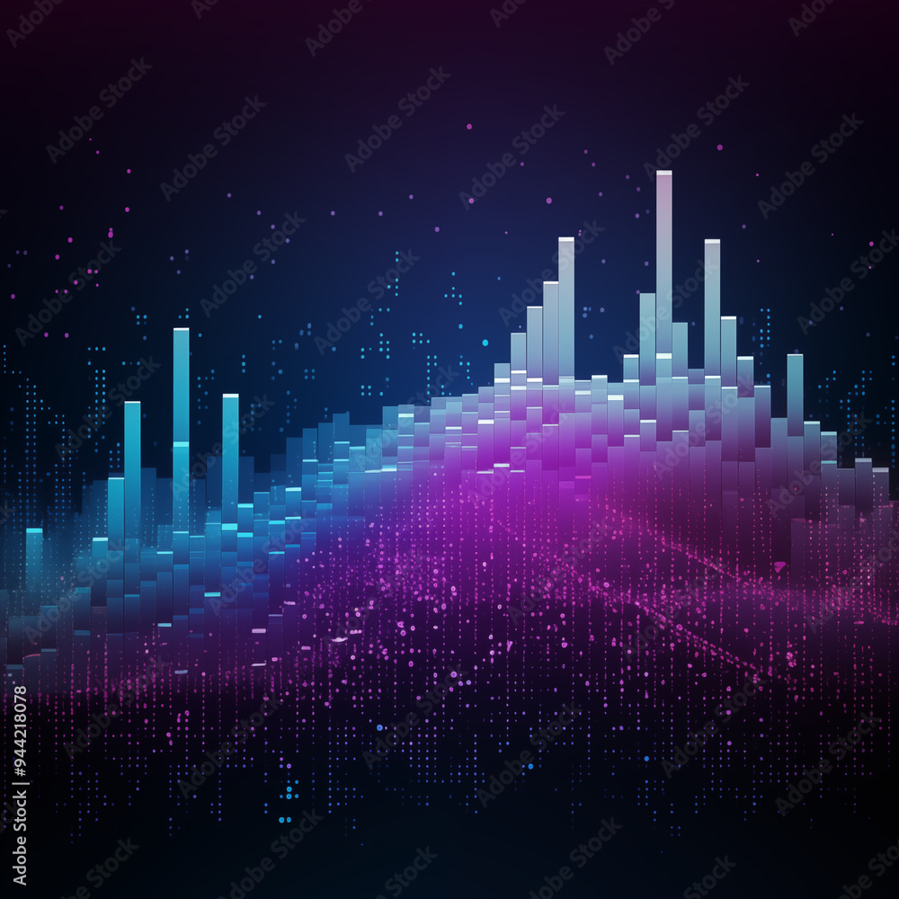 An abstract digital illustration of a sound wave or equalizer pattern, a grid of small, evenly ...