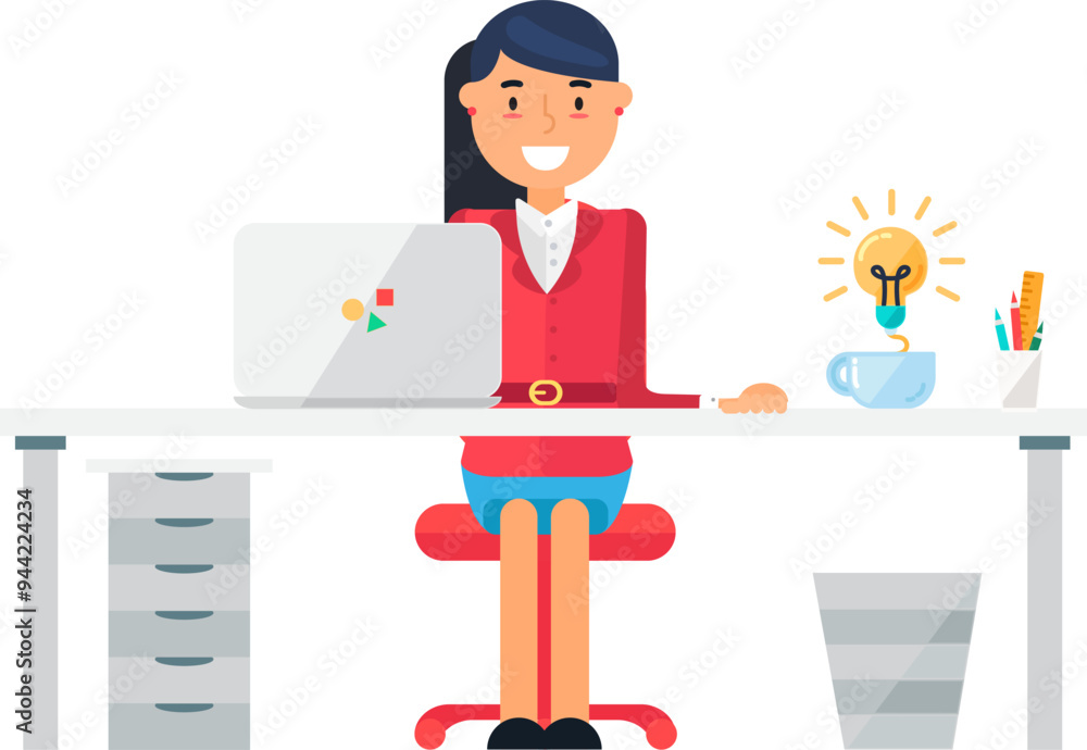 Girl office worker at workplace doing daily work. Workplace of office ...