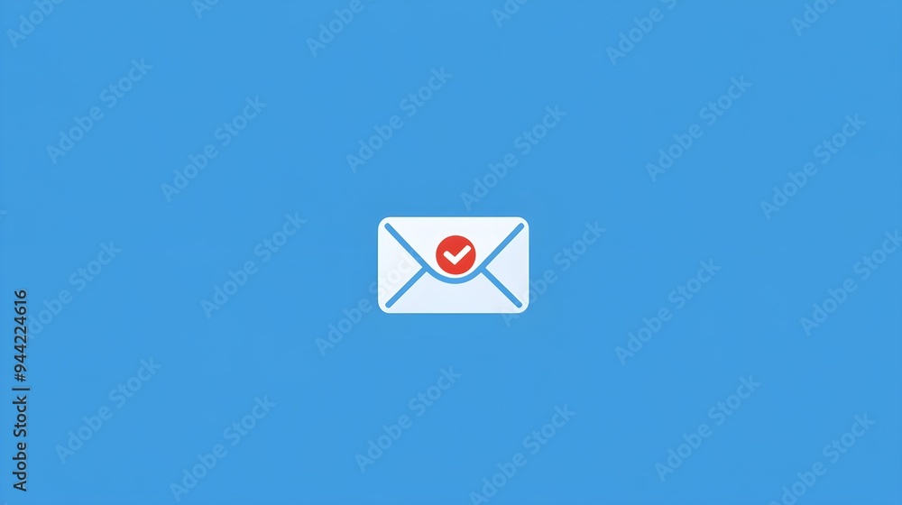 white text bubble with an email icon and red mark on blue background ...
