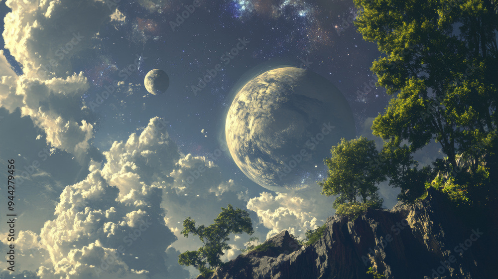 This artistic representation of our solar system showcases a vibrant ...