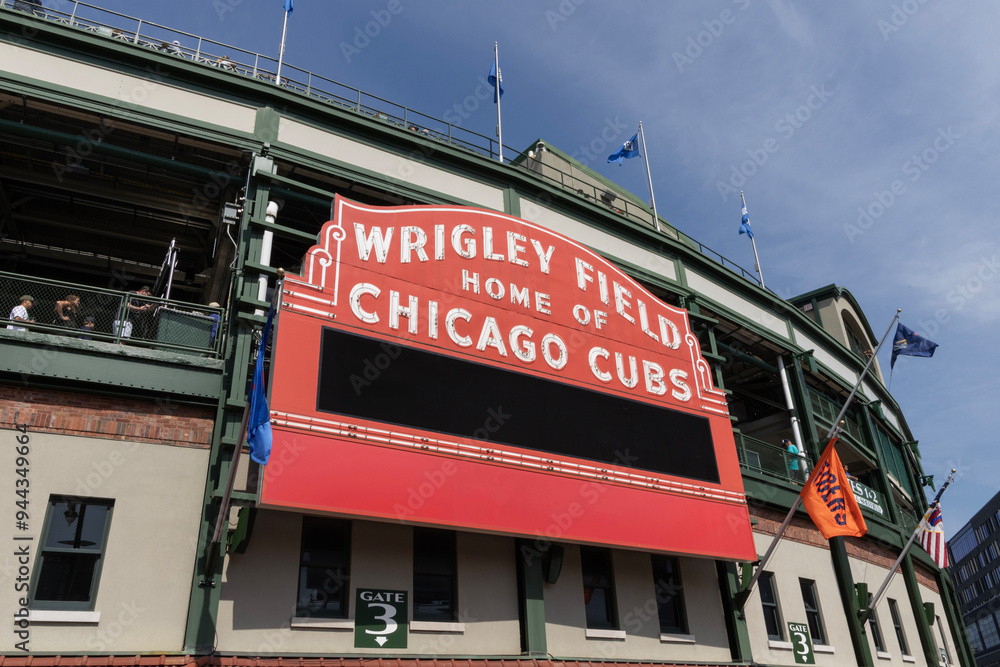 Wrigley Field Home of Chicago Cubs in red with copy space. Wrigley ...