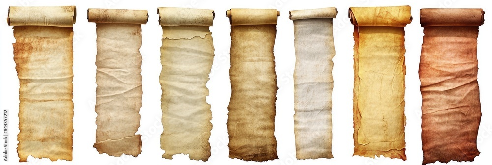 Old Testament Scrolls. Set of Vertical Parchment Scrolls on Torn Paper ...