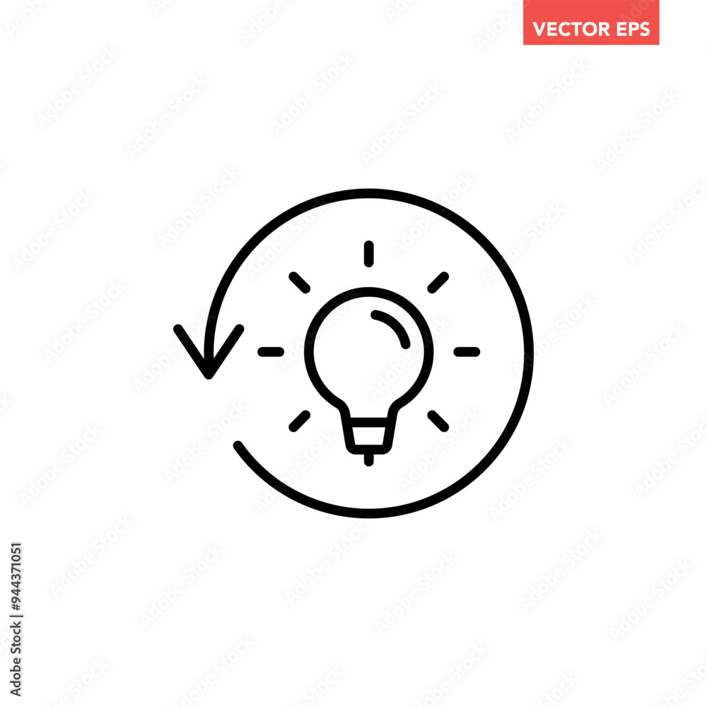 Single black refresh idea line icon, simple light bulb with repeat ...