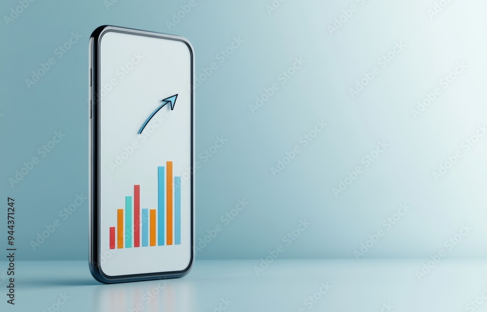 graph with an arrow pointing up and a bar chart on a smartphone ...