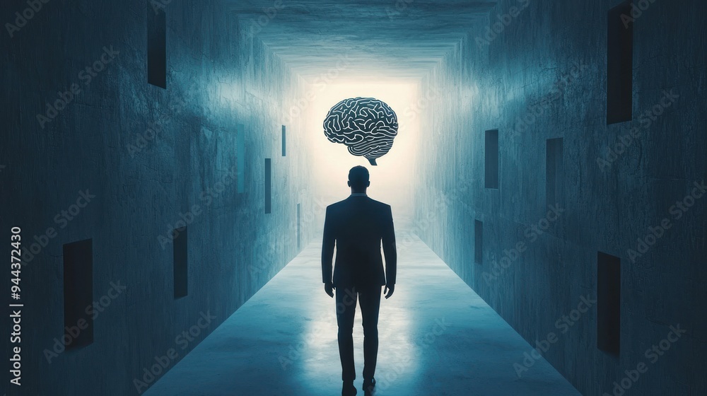 Mind labyrinth and business success psychology concept with back view ...