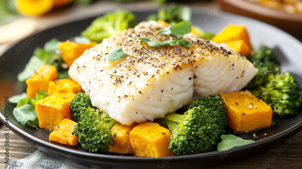 Baked Cod with Sweet Potato and Steamed Broccoli A light and nutritious ...