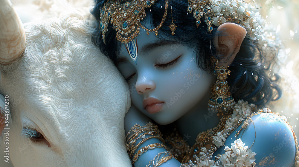 Adorable little baby Krishna Hindu god Indian religious festival ...