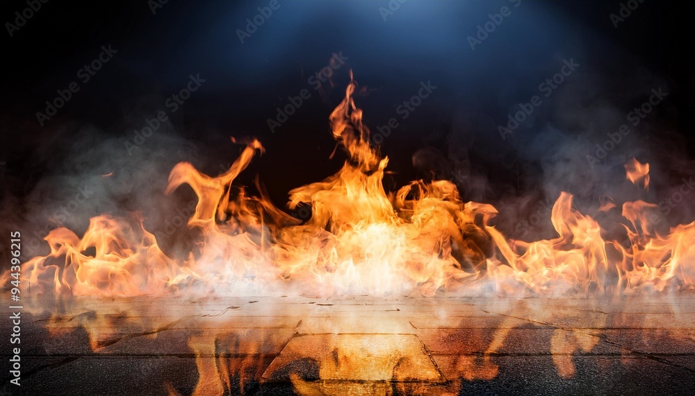 an intense scene of roaring flames and billowing smoke spreading across ...