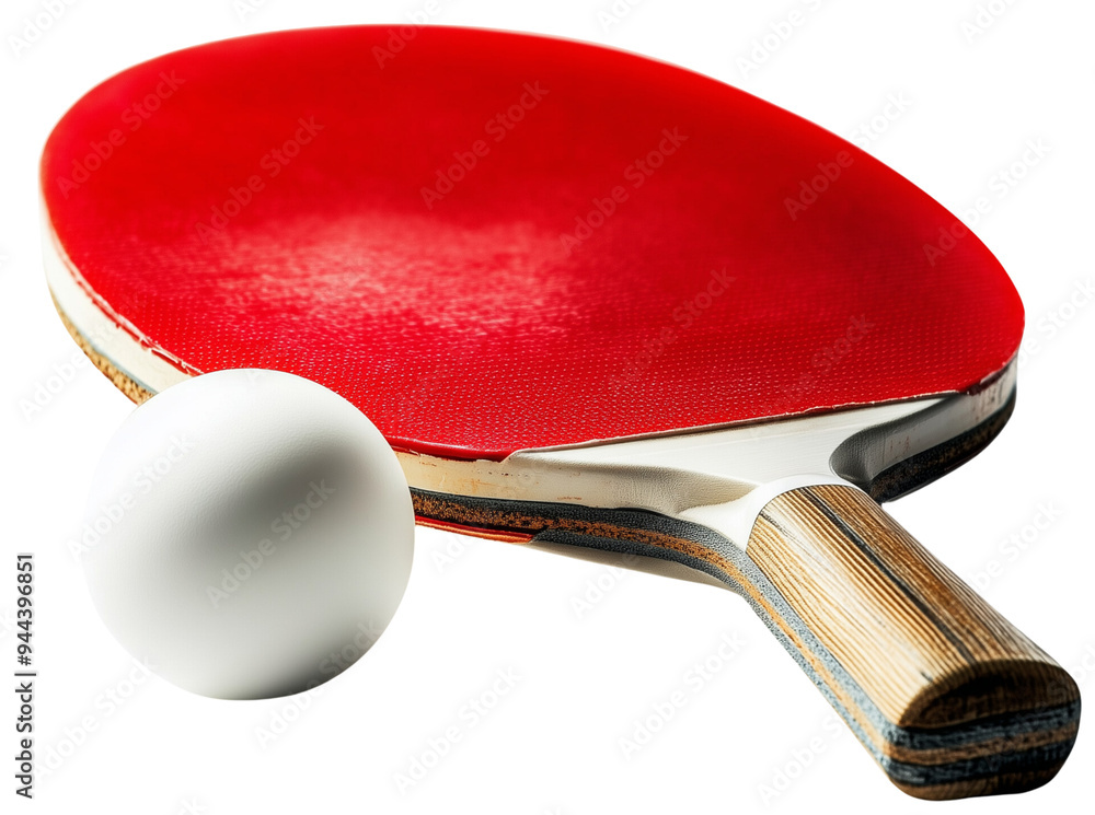 Ping Pong Ready: A close-up of a red ping pong paddle and a white ball ...