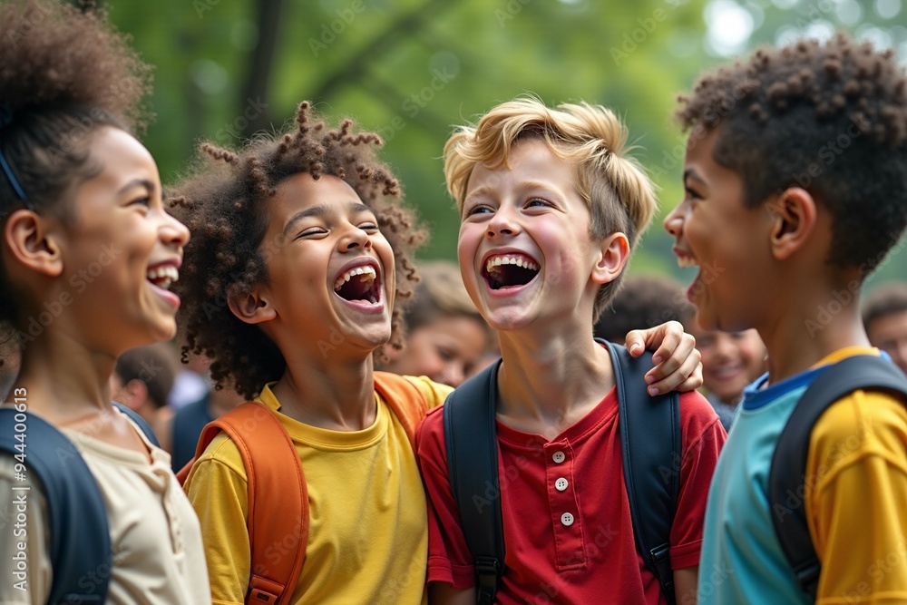 Poster Group of kids standing side by side, friendship and unity – Wall ...