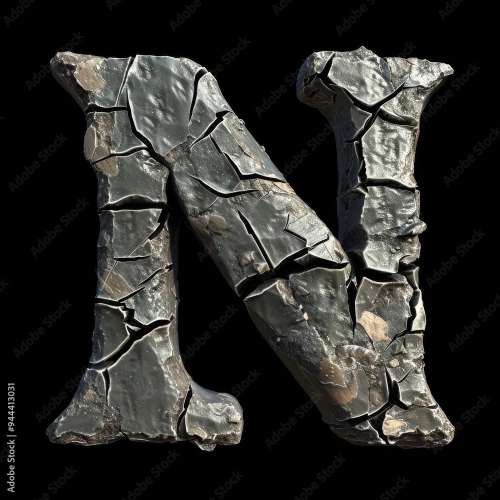 sharp photo of a 3D-rendered broken cracked letter N, showcasing a ...