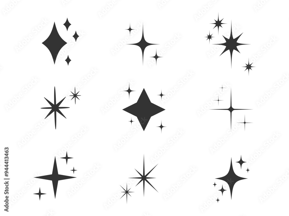 Shining Stars icon Collection. Sparkle Starburst. Blinking spark ...
