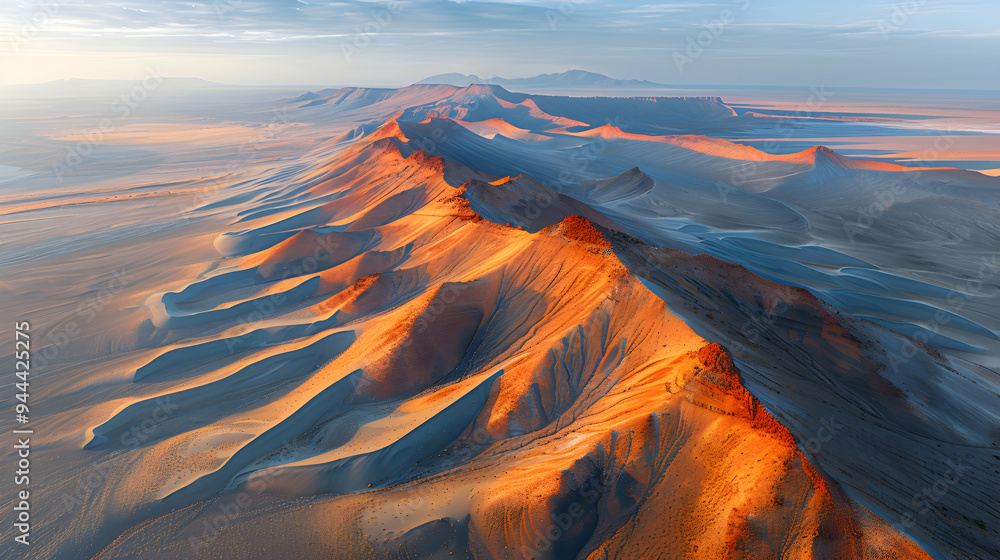A desert where 2D shadows blend into 3D dunes, captured using aerial ...