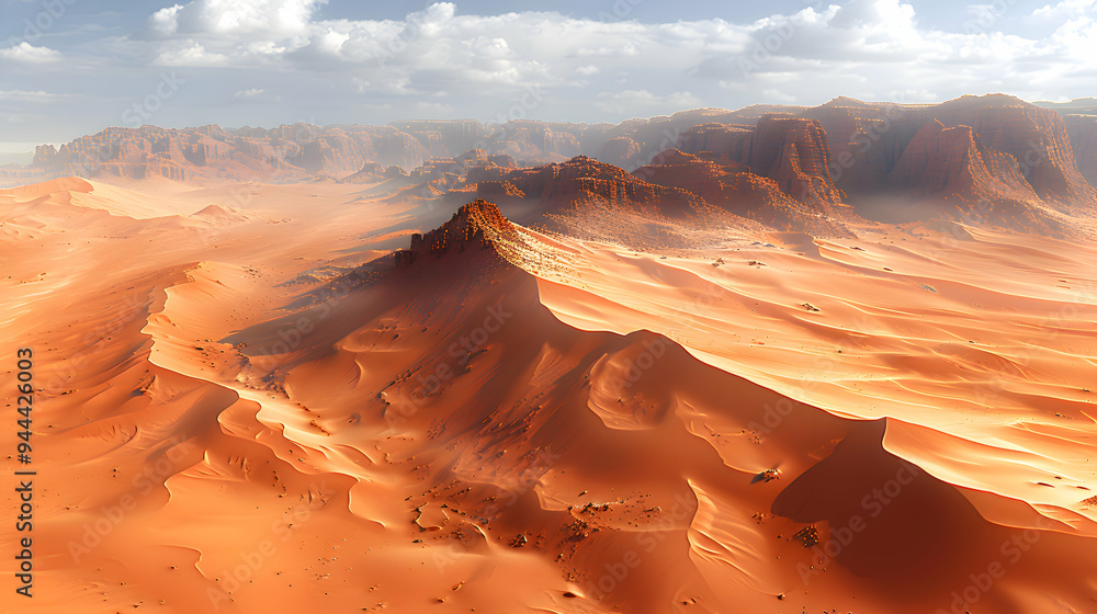 A desert where 2D shadows blend into 3D dunes, captured using aerial ...