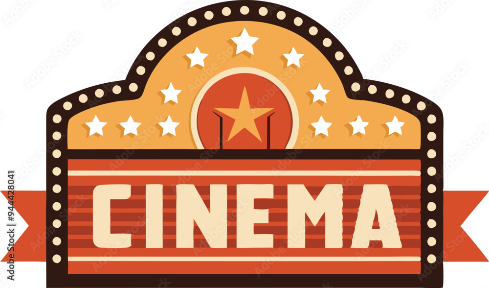 Vintage cinema sign with glowing lights, representing the classic ...