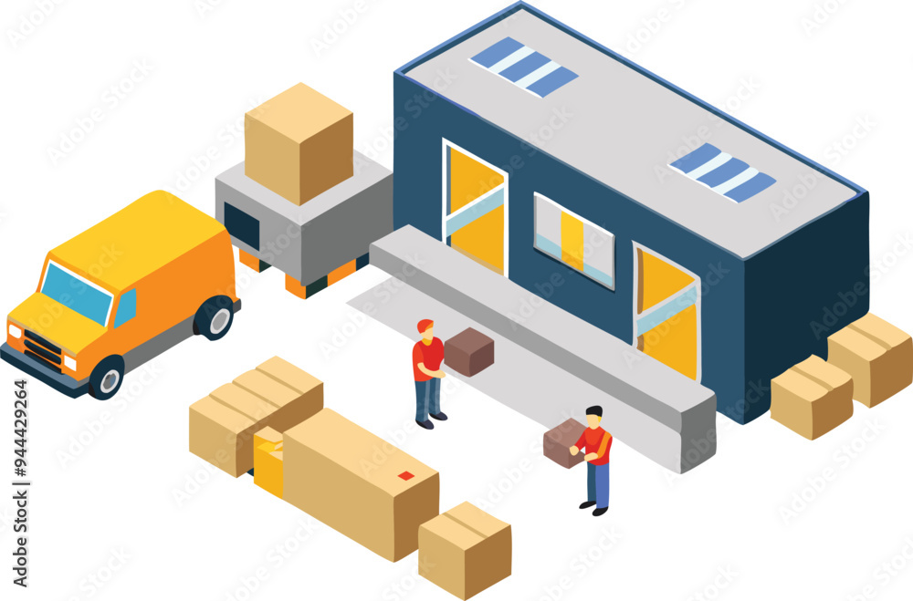 Warehouse workers unloading boxes from a truck, representing logistics ...