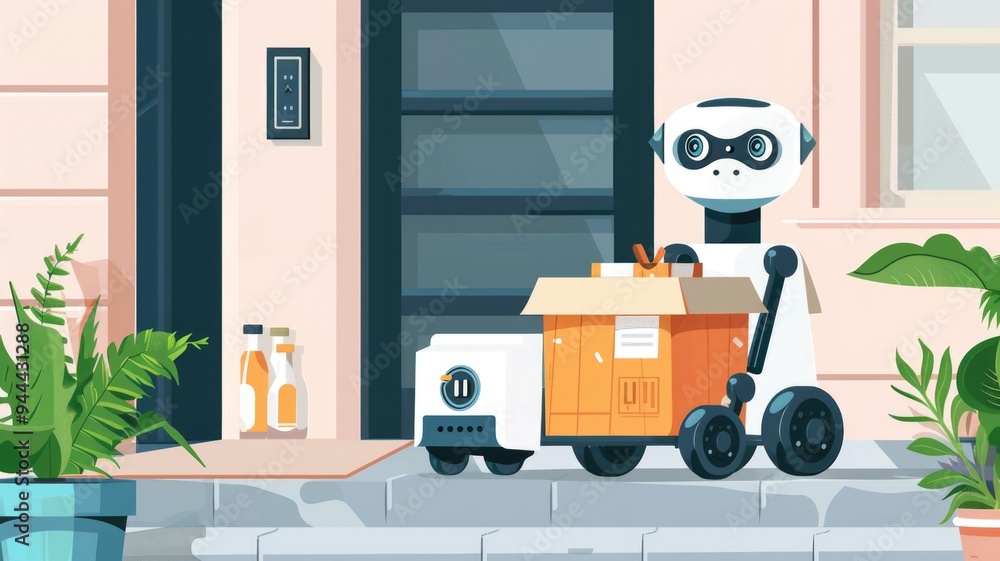 Robot delivering groceries to a home, highlighting the ease and ...