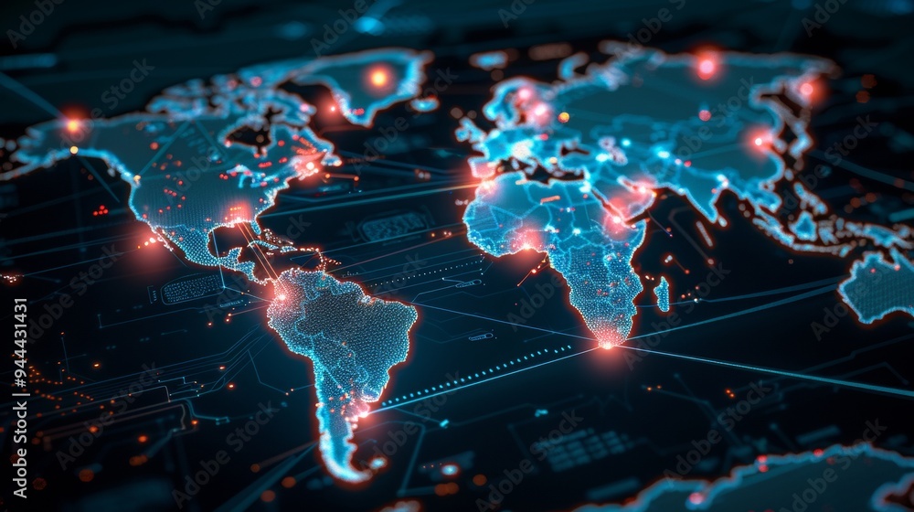 Digitized world map with red dots over countries. hackers concept Stock ...