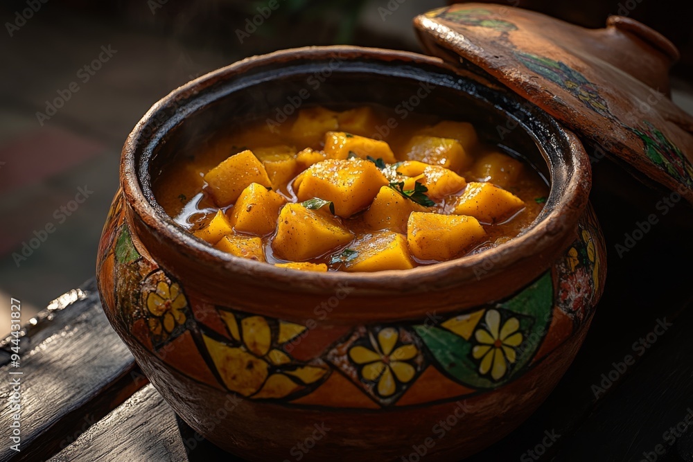 a traditional mexican clay pot, adorned with colorful tiles and filled ...