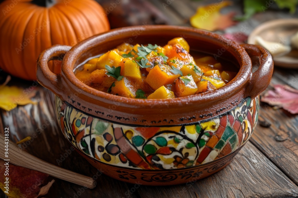 a traditional mexican clay pot, adorned with colorful tiles and filled ...