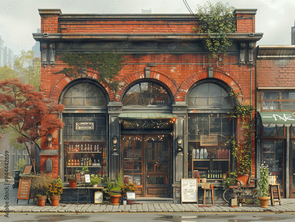 Charming, rustic storefront with a classic brick facade, adorned with ...