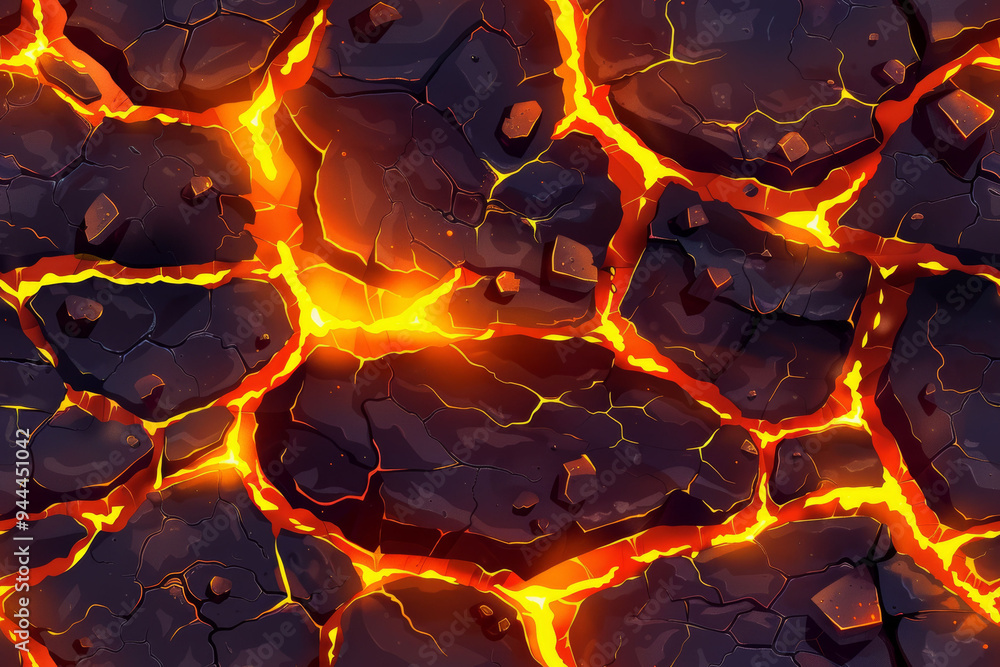 Lava and fire. Fracture of molten magma texture. Flow orange rock ...