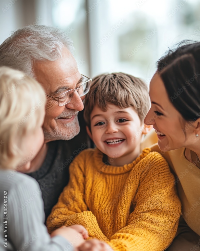 Happy multigenerational family gathering with grandfather, parents, and ...