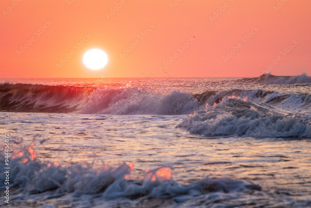 Avalon, New Jersey, USA - Ocean waves at sunrise off the beach in ...