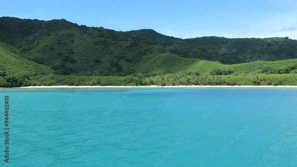 Picture-perfect image of the turquoise ocean in front of deep lush ...