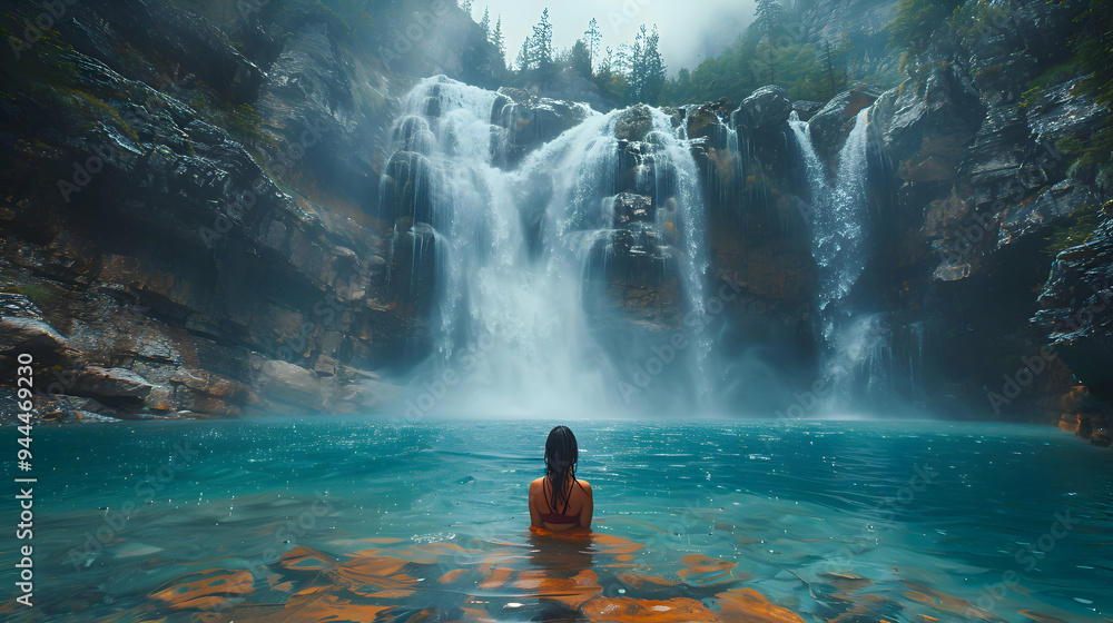 A waterfall where 2D water streams transition into 3D spray, captured ...