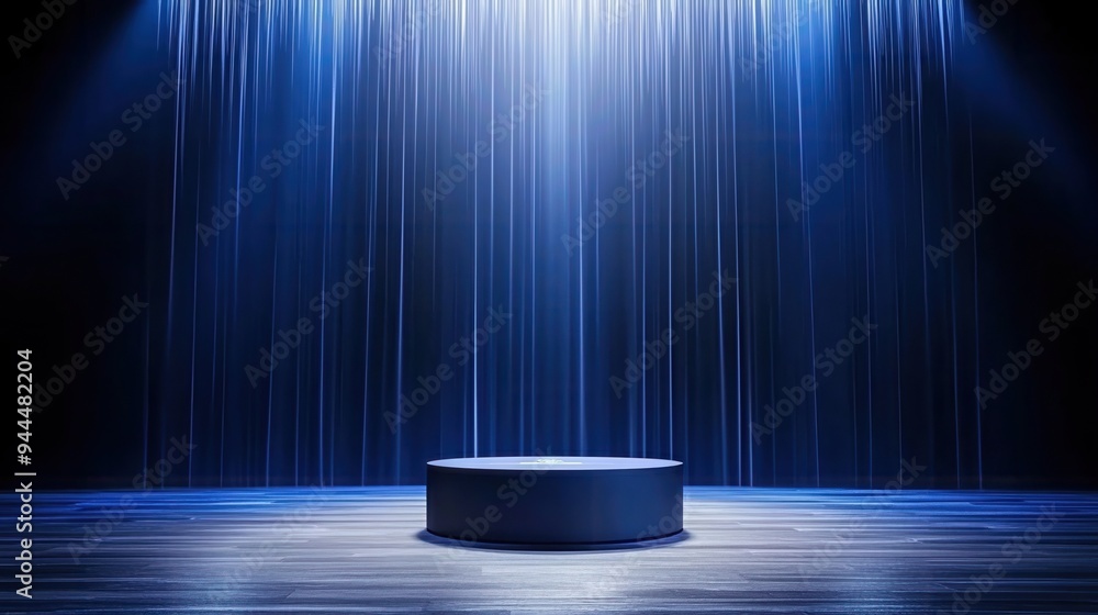 An illuminated stage with a circular platform surrounded by radiant ...