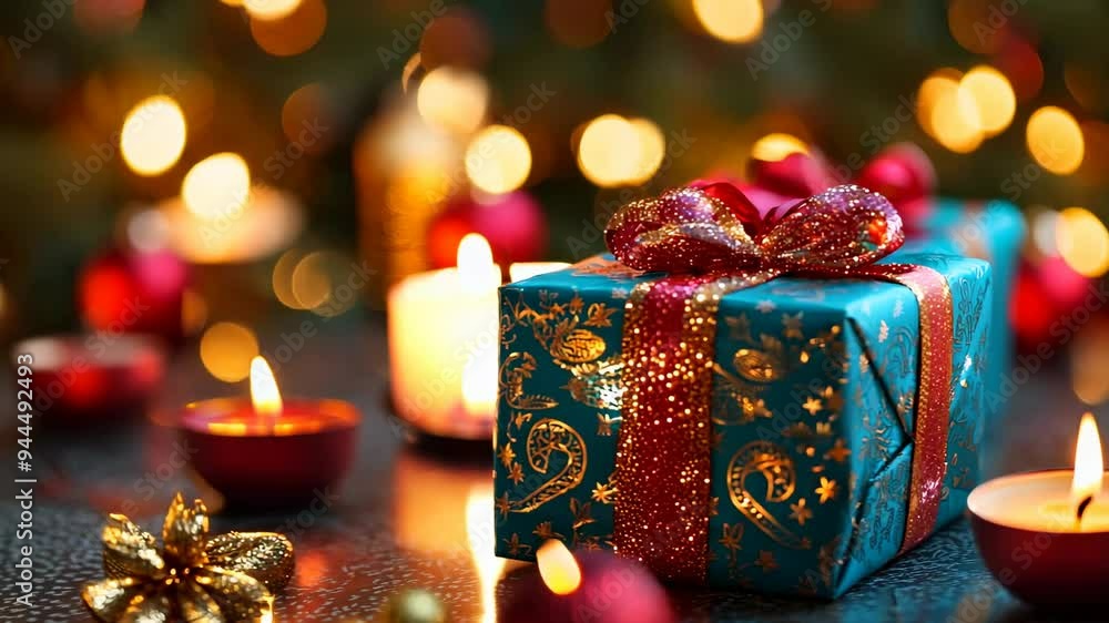 Diwali Deepavali, gift box and glowing candles. Happy Diwali background ...